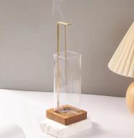 China Wood Incense Holder for Sticks with Glass Ash Catcher, Incense Burner for Meditation Yoga Spa Room Decor for sale