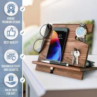 China Cell Phone Stand Watch Holder  Men Wood Mobile Base Nightstand Charging Docking Station Women Accessories Wooden Storage for sale