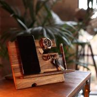 China Wooden Phone Docking Station Bedside Nightstand Organizer for Phone Wallet Watch Glasses for sale
