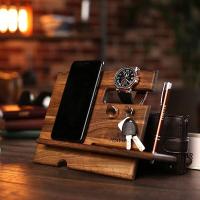 China Wooden Phone Docking Station Bedside Nightstand Organizer for Phone Wallet Watch Glasses for sale