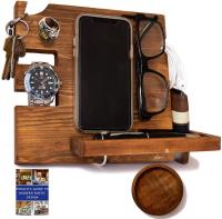 China Wooden Phone Docking Station Bedside Nightstand Organizer for Phone Wallet Watch Glasses for sale