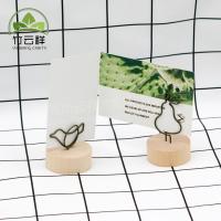 China Wooden Base Place Card Holders Rustic Iron Wire Picture Picks Clip Party Decoration Card Holders Picture Memo Note Photo Clip for sale