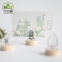 China Wooden Base Place Card Holders Rustic Iron Wire Picture Picks Clip Party Decoration Card Holders Picture Memo Note Photo Clip for sale
