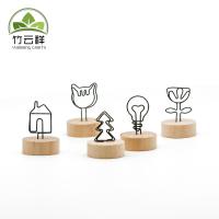 China Wooden Base Place Card Holders Rustic Iron Wire Picture Picks Clip Party Decoration Card Holders Picture Memo Note Photo Clip for sale