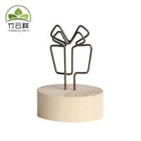 China Wooden Base Place Card Holders Rustic Iron Wire Picture Picks Clip Party Decoration Card Holders Picture Memo Note Photo Clip for sale