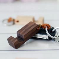 China Walnut Wood Keychain Phone Holder Multifunctional Key Ring Gift for sale