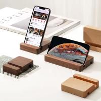 China Wood Cell Phone Stand Wooden Mobile Phone Holder Universal Portable Desktop Smartphone Stand for sale