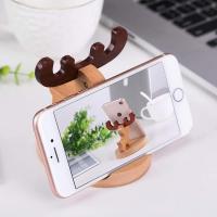 China Natural Wooden Cell Phone Stand, Ecofriendly Smartphone Holder, Cute Cartoon Deer Office Mobile Phone Base for sale