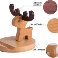 China Natural Wooden Cell Phone Stand, Ecofriendly Smartphone Holder, Cute Cartoon Deer Office Mobile Phone Base for sale