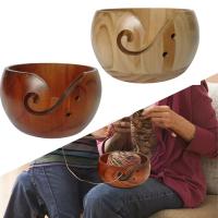 China Handmade Wooden Bowl Storage Crochet Knitted Yarn Bowl With Hole for sale