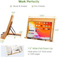 China Bamboo Book Stand Cookbook Holder Desk Reading Foldable and Portable Kitchen Wooden Cooking Bookstand for sale