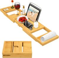 China High Quality Bath Caddy Tray for Bathtub - Adjustable Bamboo Tray for Expandable Bathroom Accessories for sale