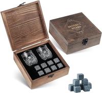 China Wood Granite Cocktail Box Kit Crystal Whiskey Glasses And Stones for sale