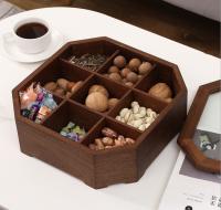 China Solid wood storage box dried fruit nut box divided grid with lid walnut nine grid box for sale