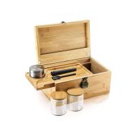 China Combination Lock 10.3in Wooden Cigar Box  Glass Jars Bamboo Box With Lock for sale
