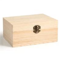 China Hot Sale Customized Unfinished Pine Wood Box Natural DIY Craft Stash Boxes with Hinged Lid and Front Clasp for sale