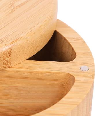 China Bamboo Salt Keeper Duet Salt and Pepper Bowl, Salt Cellar and Storage Box with Two Compartments, Mini Spoon Built Into Top for sale