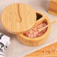 China Bamboo Salt Keeper Duet Salt and Pepper Bowl, Salt Cellar and Storage Box with Two Compartments, Mini Spoon Built Into Top for sale