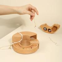 China Personalized Jewelry Box Rotating Jewelry organizer Wooden Earrings Holder Unique Round Jewelry Case Gift for Her Annersay for sale