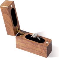 China Customized Wooden Engagement Ring Box Small Slim Flat Ring Case for Proposal,Wedding for sale