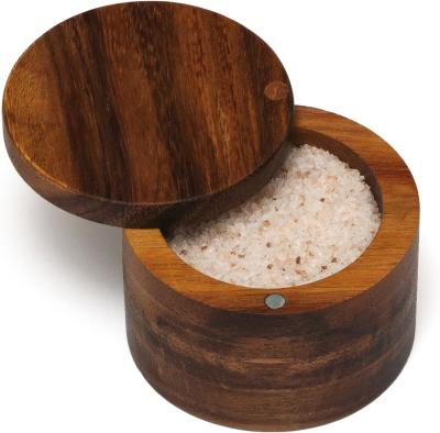 China International Acacia Wood Salt or Spice Box with Swivel Cover for sale
