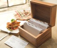 China Wooden Kitchen Box Acacia Wood Recipe Box with Divider Tabs for sale