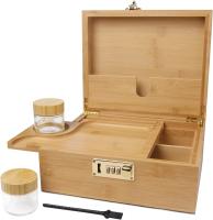 China Wooden Smoking Stash Box Smell Proof Bamboo Stash Box Rolling Tray Smoking Accessories Kit Organizer Container for sale