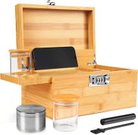 China Wooden Smoking Stash Box Smell Proof Bamboo Stash Box Rolling Tray Smoking Accessories Kit Organizer Container for sale