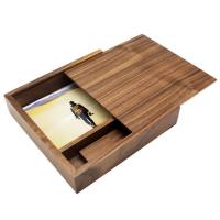 China wedding gift  storage box burnt color pull-out wooden photo storage box solid wood lettering retro wooden box for sale