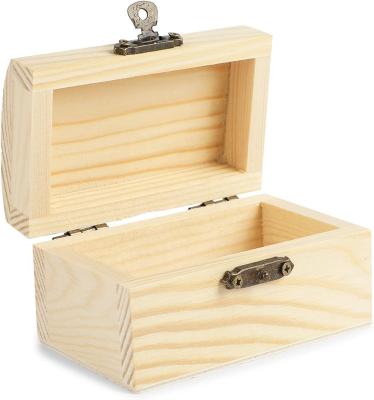 China Bright Creations Unfinished Wood Treasure Chest Box with Lid & Locking Clasp 3.5 x 2.2 x 2 inches for sale