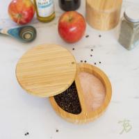 China Magnetic Lid Secure Bamboo Box Two Compartments Spices Salt Keeper With Lid for sale