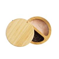 China Bamboo lid spice jar Salt cellar box Pepper box Moisture-proof kitchen seasoning storage box with magnetic rotating lid for sale