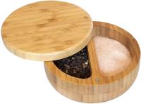 China Bamboo lid spice jar Salt cellar box Pepper box Moisture-proof kitchen seasoning storage box with magnetic rotating lid for sale