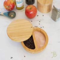 China Bamboo lid spice jar Salt cellar box Pepper box Moisture-proof kitchen seasoning storage box with magnetic rotating lid for sale