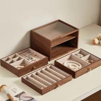China Wooden jewelry box storage box Small exquisite high-grade necklace earrings ring portable jewelry box for sale