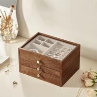 China Wooden jewelry box storage box Small exquisite high-grade necklace earrings ring portable jewelry box for sale