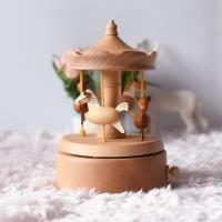 China Hot Selling Wooden Carousel Music Box Christmas Birthday Gift for Kids Home Office Decorations with Mechanical Play Power for sale