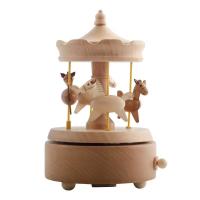 China Hot Selling Wooden Carousel Music Box Christmas Birthday Gift for Kids Home Office Decorations with Mechanical Play Power for sale