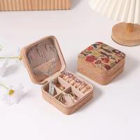 China Luxury vintage printed cork jewelry box Portable travel earrings ring necklace storage box for sale