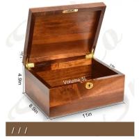 China Acacia Wood Decorative Wooden Packaging Box Hand Crafted Wooden Box With Hinged Lid for sale