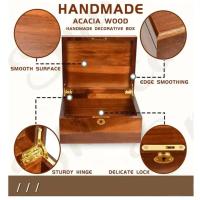 China Acacia Wood Decorative Wooden Packaging Box Hand Crafted Wooden Box With Hinged Lid for sale