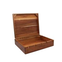 China Wooden Box with Hinged Lid Acacia Wood Decorative Storage Boxes with Combination Lock Hand-Crafted Wooden Jewelry Box for sale