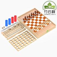 China Wooden Board Game Set with Chess, Checkers, Shut The Box, Hockey Game Sling Puck, for Kids for sale