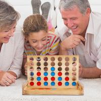 China Newest Customized Classic Wood Dice Game with Numbers & Line Up 4 Game for Kids Family for sale
