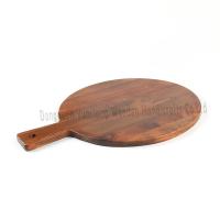 China Large Round Acacia Wood Cutting Board with Handle Perfect for Kitchen Charcuterie Meat Cheese Bread Pizza and Serving Tray for sale