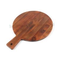 China Large Round Acacia Wood Cutting Board with Handle Perfect for Kitchen Charcuterie Meat Cheese Bread Pizza and Serving Tray for sale