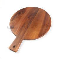 China Large Round Acacia Wood Cutting Board with Handle Perfect for Kitchen Charcuterie Meat Cheese Bread Pizza and Serving Tray for sale