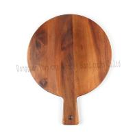 China Large Round Acacia Wood Cutting Board with Handle Perfect for Kitchen Charcuterie Meat Cheese Bread Pizza and Serving Tray for sale
