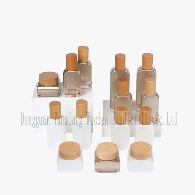 China Customized Shape Non-Toxic Wooden Lids for Skincare Jars Organic Cream Balm Caps Bottles and Durable for sale