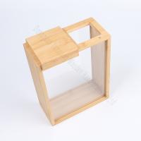 China Bamboo Cereal Dispenser for Kitchen Food Storage Container Dry Grain Organizer Refillable Rice Box Countertop Grain Bin Transparent Lid Airtight Holder Rustic Pantry Solution for sale
